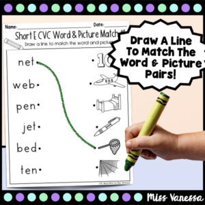 Short Vowel CVC Word and Picture Matching Worksheets (Instant Download ...