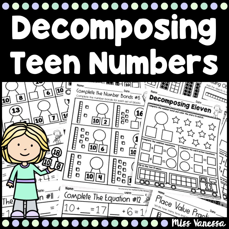 Decomposing Teen Numbers Worksheets Instant Download Printable PDF 
