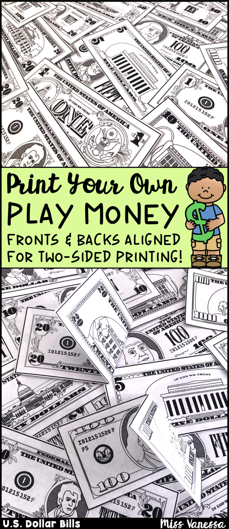 Printable Play Money – US Dollar Bills | Kindergarten Nation