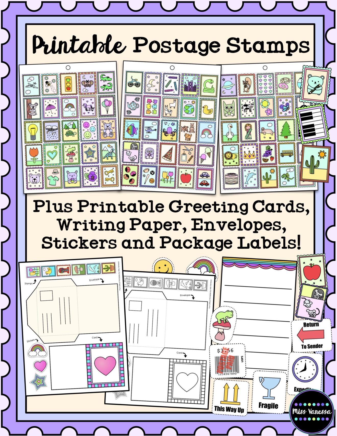Post Office Printables With Postage Stamps Cards And Envelopes For Post ...