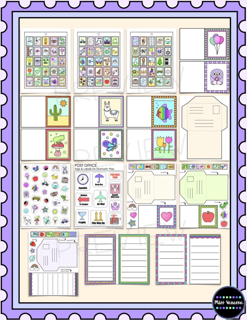 Post Office Printables With Postage Stamps Cards And Envelopes For Post ...