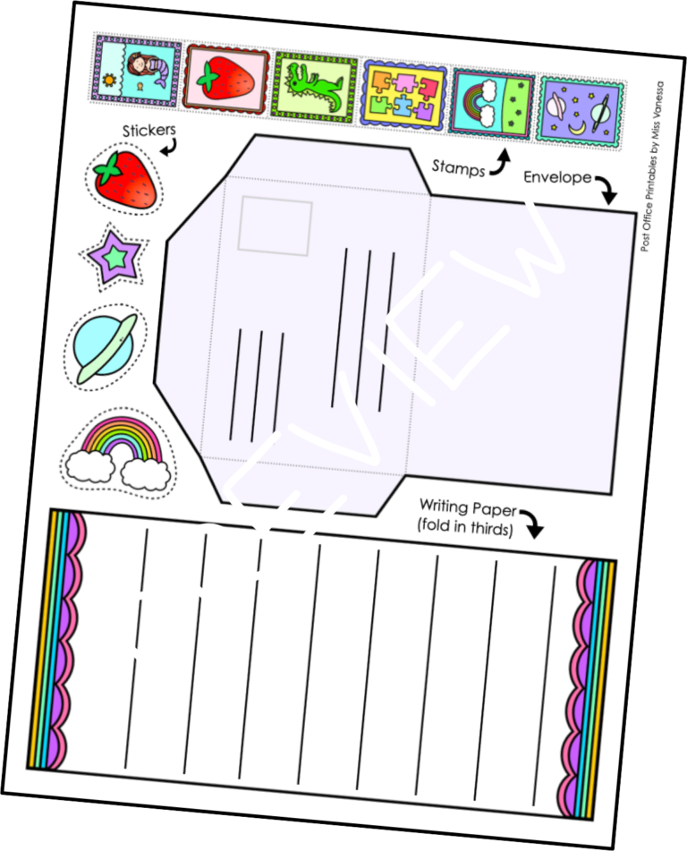 Post Office Printables With Postage Stamps Cards And Envelopes For Post ...