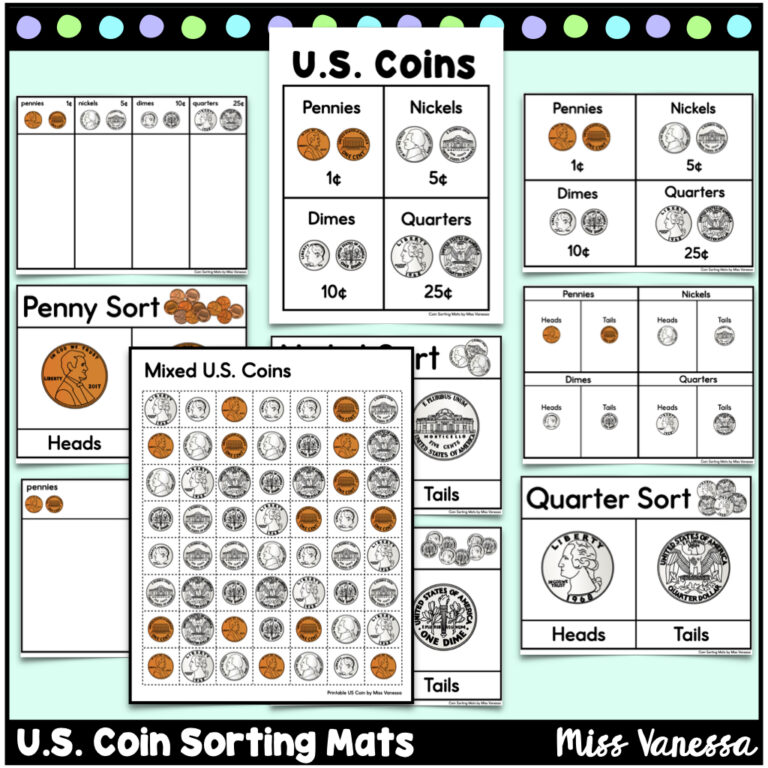Printable US Coin Sorting Mats For Coin Identification Practice ...
