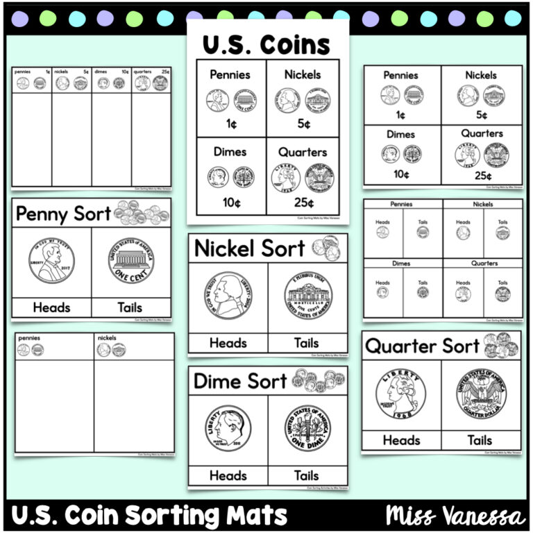 Printable US Coin Sorting Mats For Coin Identification Practice ...